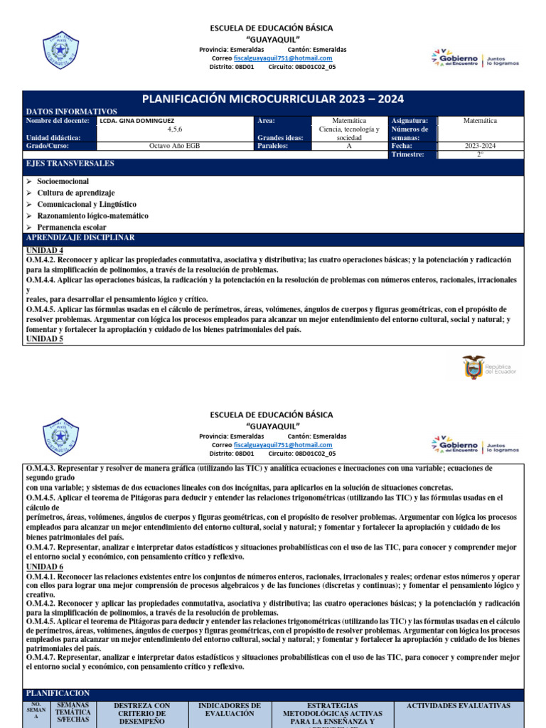 Planificaciòn 8vo Unidad 4, 5, 6 Ultimo | PDF | Triángulo | Ecuaciones