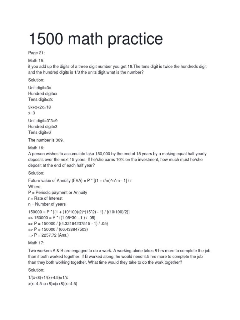 1500 Math Practice 1 | Download Free PDF | Speed