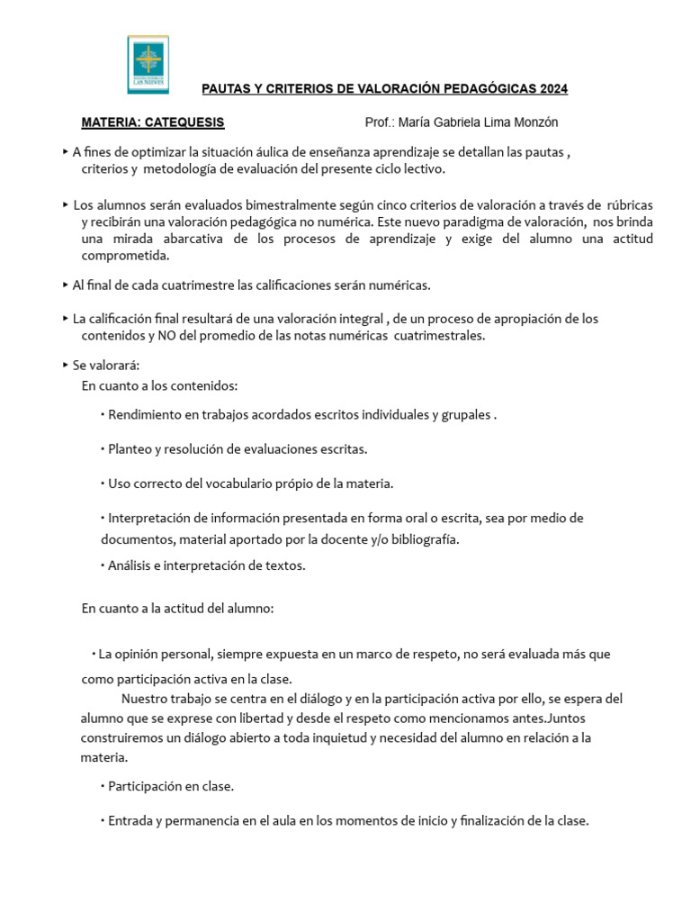 Pautas y Criterios de Valoraci-N Pedag-Gicas 2024 | PDF | Evaluación | Modificación de ...