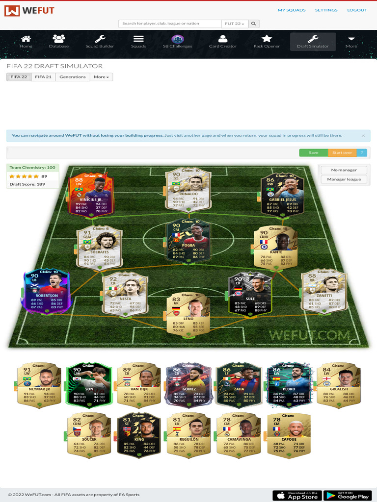 FUT Draft Simulator FIFA 22 Ultimate Team WeFUT 9 | PDF