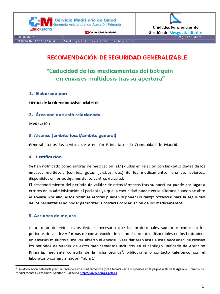 Caducidad de medicamentos multidosis abiertos | PDF | Medicamentos con ...