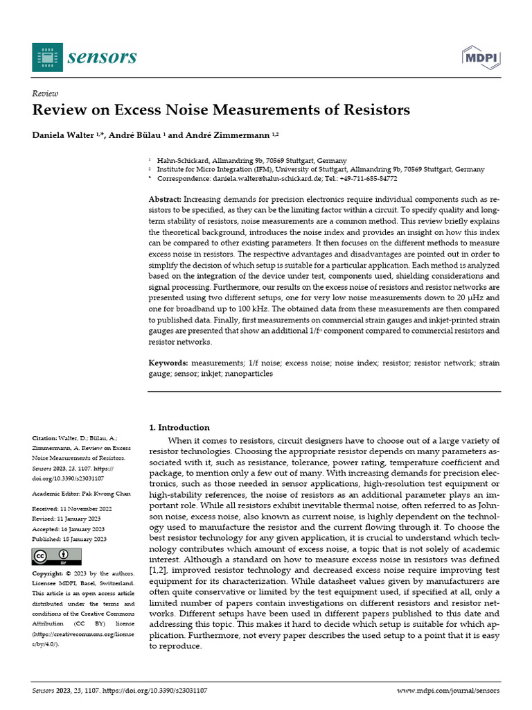 Review On Excess Noise Measurements of Resistors | PDF | Resistor ...