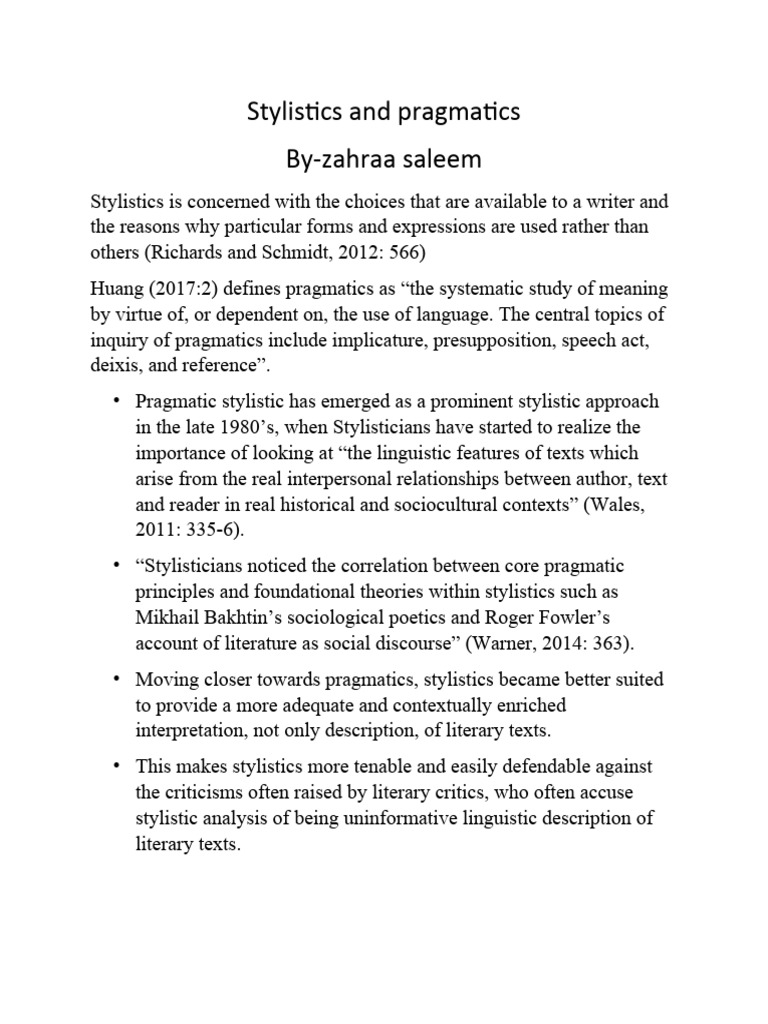 Stylistics and pragmatics word | PDF | Linguistics | Context (Language Use)