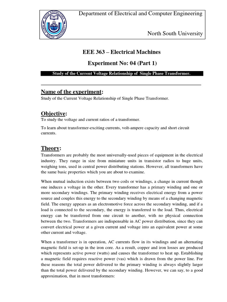 EEE363 (Exp 4) Study of The Current Voltage Relationship and Different Loading Conditions of ...