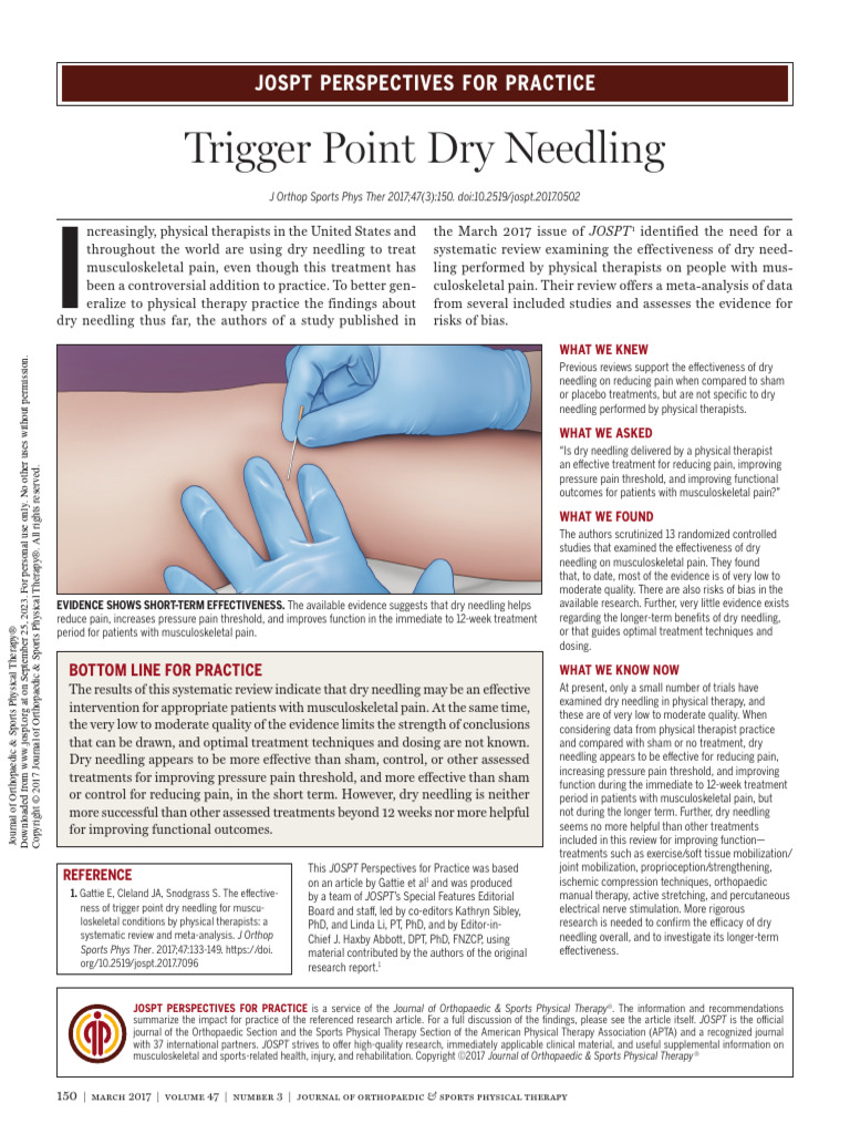 2017 Trigger Point Dry Needling Pdf Physical Therapy Pain