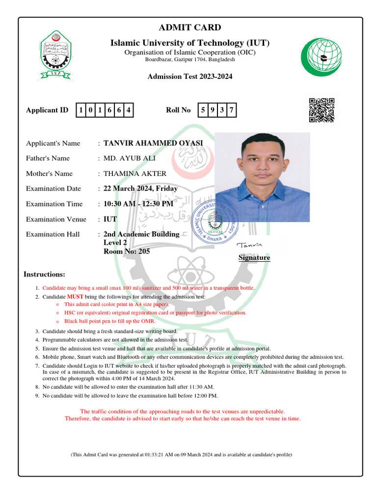 IUT Admission Test 2023-2024 | PDF | Computing