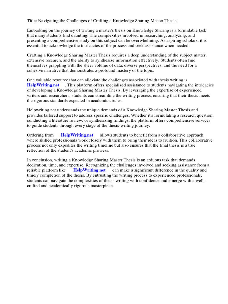 Knowledge Sharing Master Thesis | PDF | Knowledge | Thesis