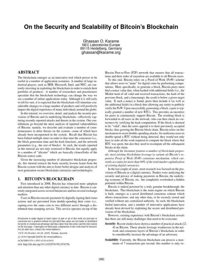 On The Security and Scalability of Bitcoin's Blockchain | PDF | Bitcoin | Currency