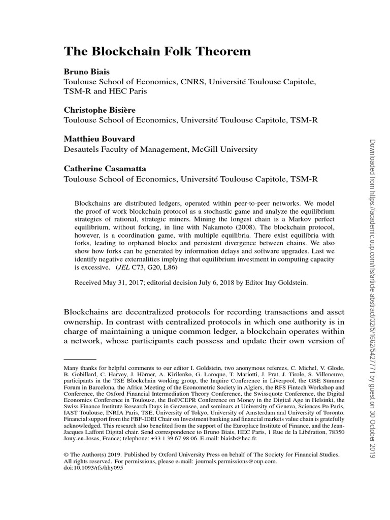 The Blockchain Folk Theorem | PDF | Bitcoin | Cryptocurrency