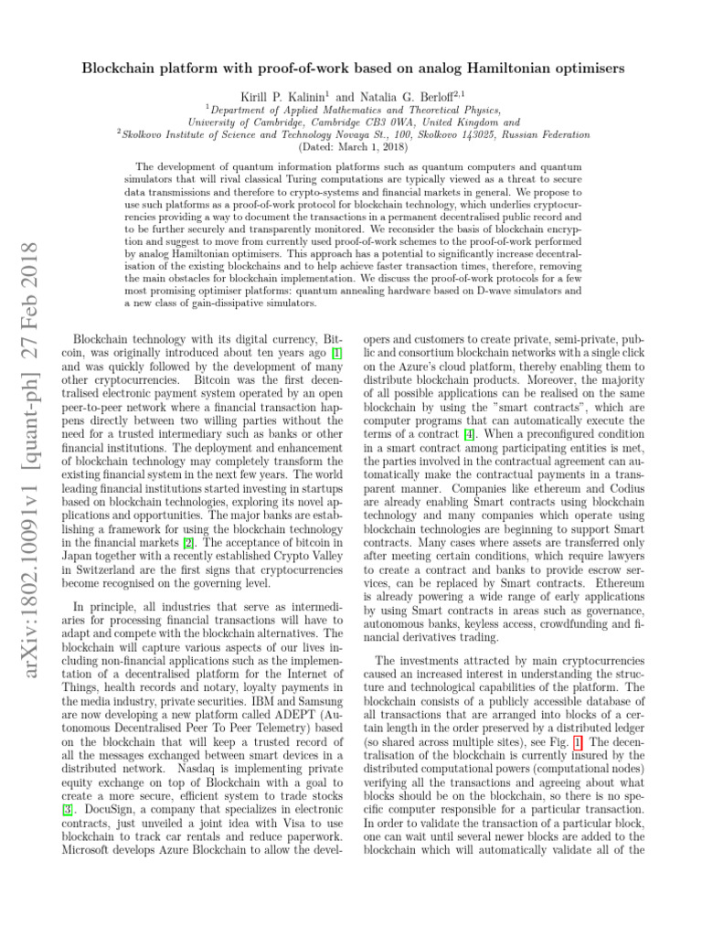 Blockchain Platform With Proof-Of-work Based On Analog Hamiltonian ...
