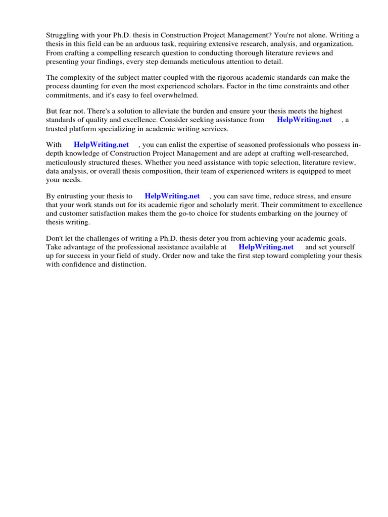 PHD Thesis in Construction Project Management | PDF | Thesis | Project ...