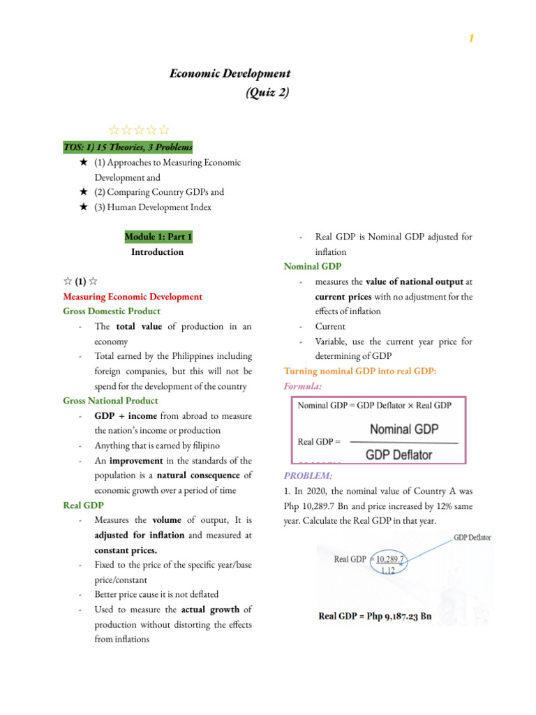 Econ Dev - Reviewer | PDF | Economic Growth | Gross Domestic Product
