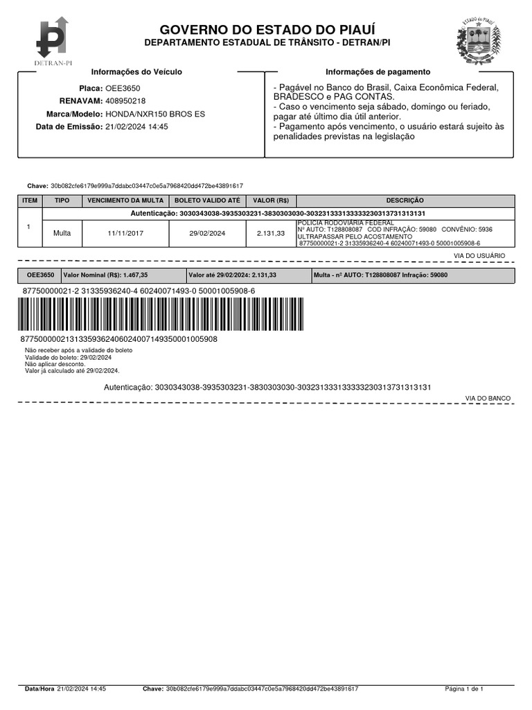 Boleto de Multas - OEE3650 | PDF