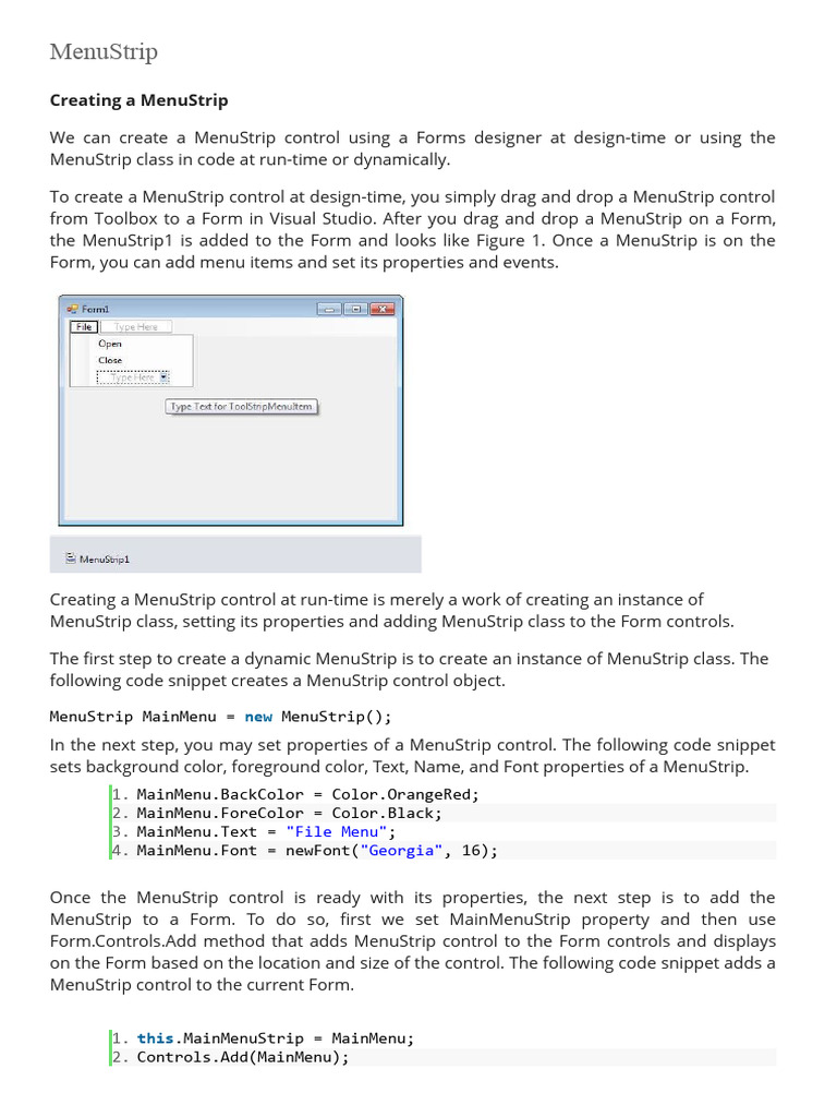C_Sharp_MenuStrip | PDF | Menu (Computing) | System Software