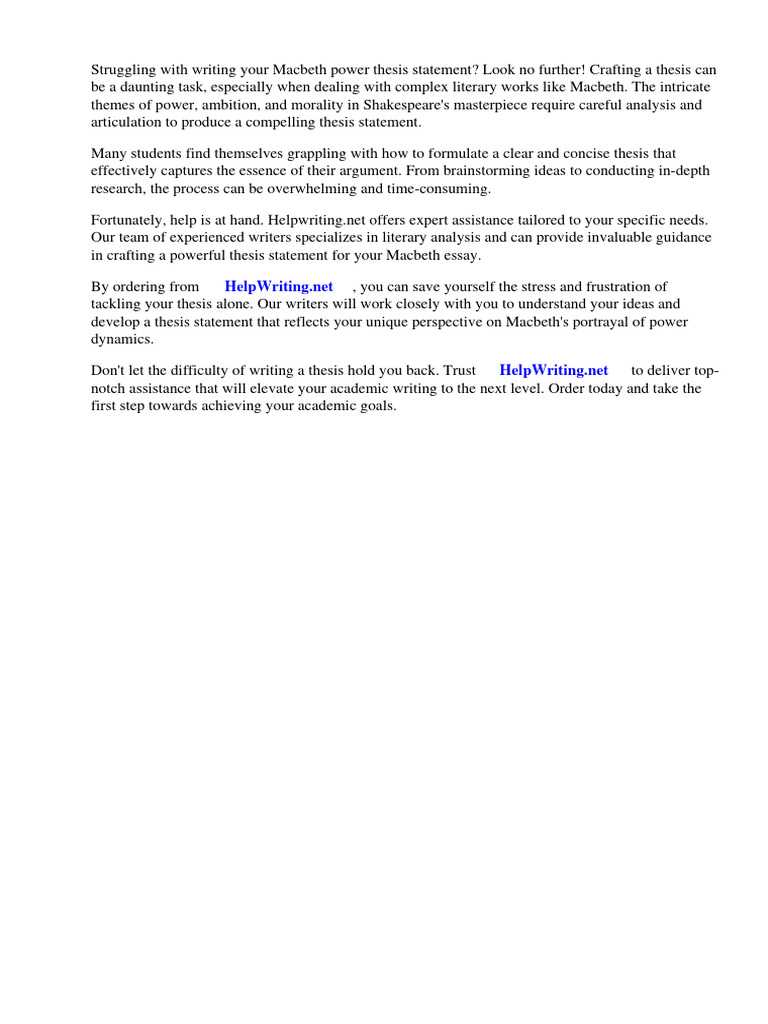 Crafting a Macbeth Power Thesis Statement | PDF | Macbeth
