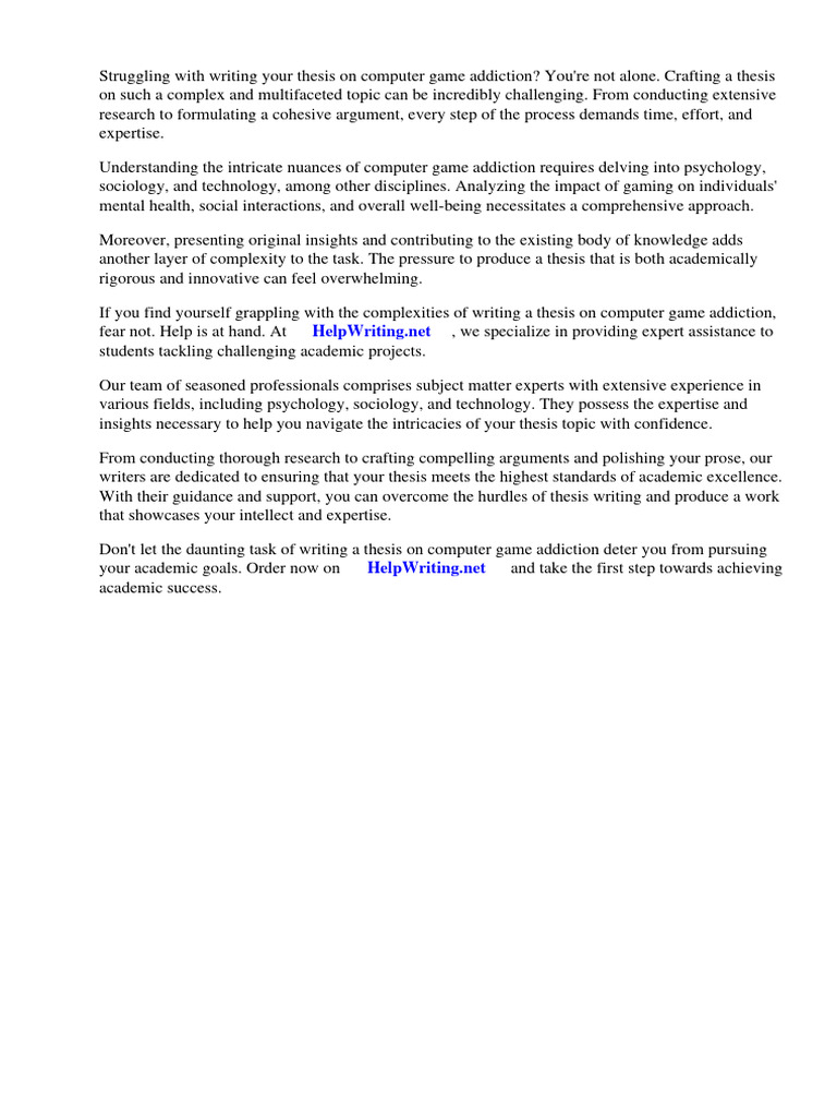 Thesis Computer Game Addiction | PDF | Video Games | Psychology