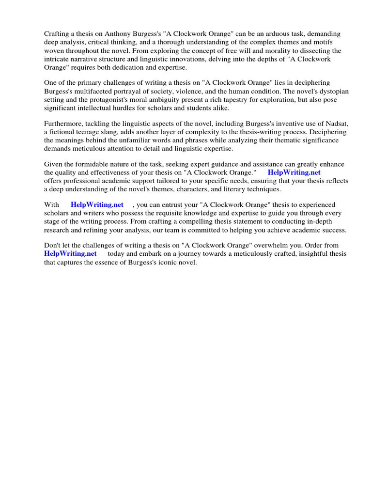Clockwork Orange Thesis Statement | PDF | Dystopia