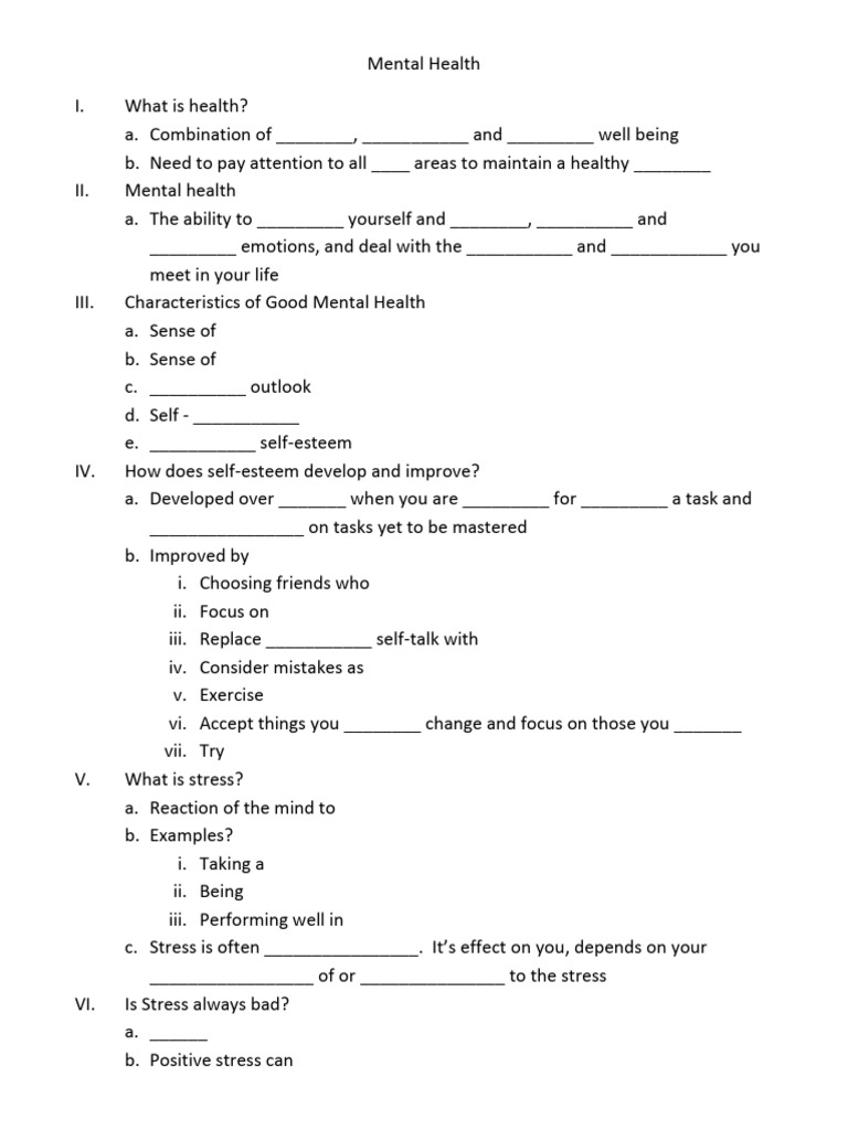 Mental Health Student Note Sheet 1 | PDF | Stress (Biology) | Major ...