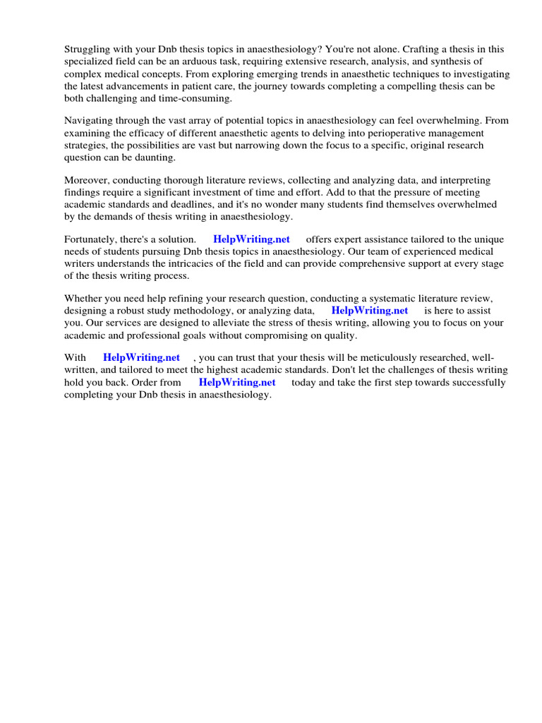 DNB Thesis Topics in Anaesthesiology | PDF | Orthopedic Surgery | Thesis