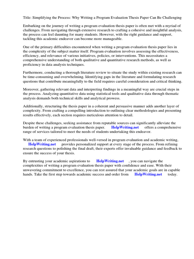 Program Evaluation Thesis Paper | PDF | Thesis | Program Evaluation