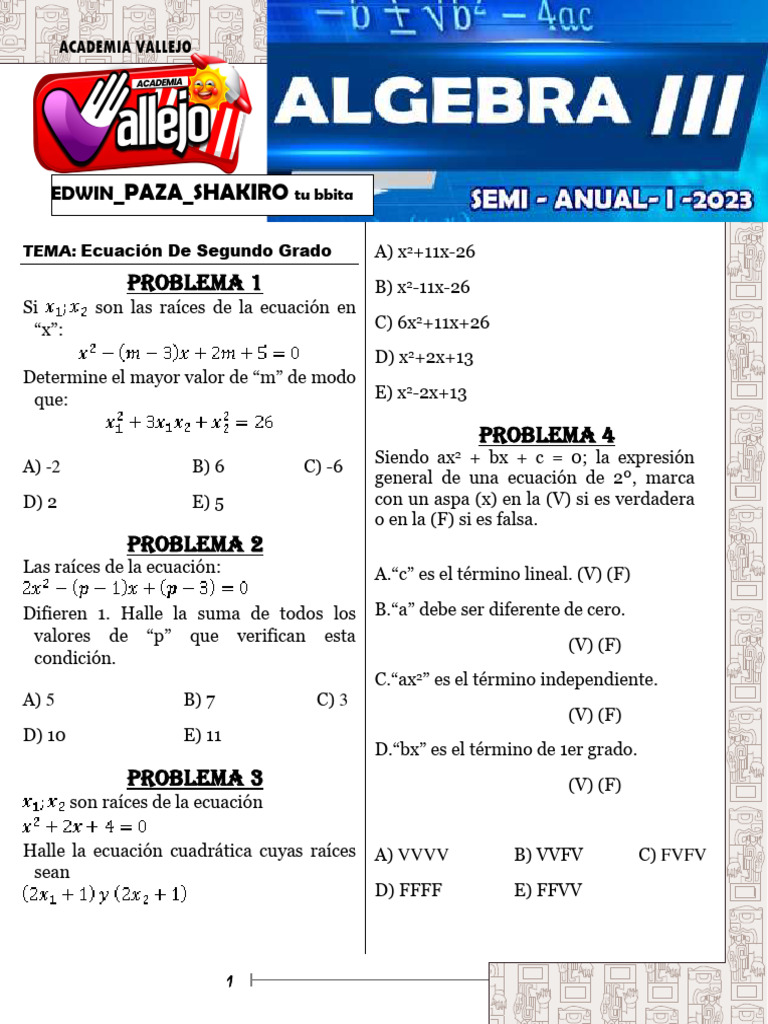 FICHA_13_PREPA (1) | PDF | Ecuaciones | Ecuación cuadrática