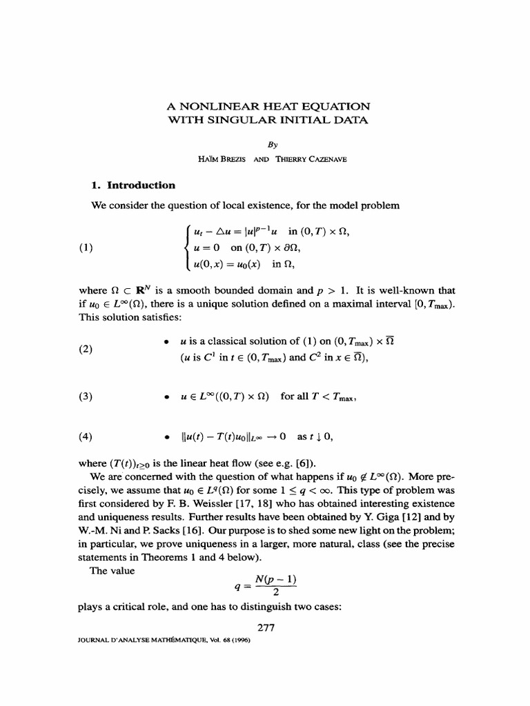 A nonlinear heat equation with singular initial data | PDF | Nonlinear System | Equations