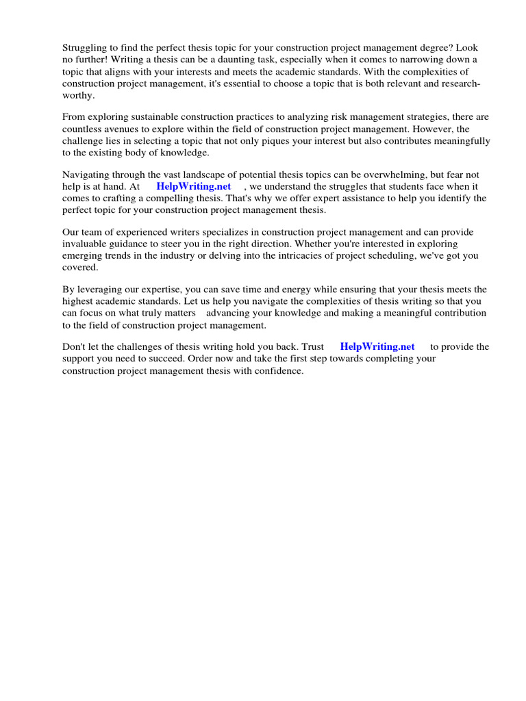Thesis Topics For Construction Project Management | PDF | Thesis ...