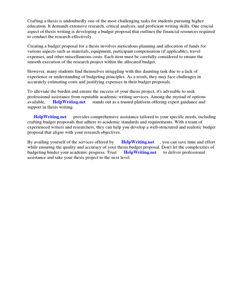 Thesis Budget Proposal Sample | PDF | Thesis | Budget