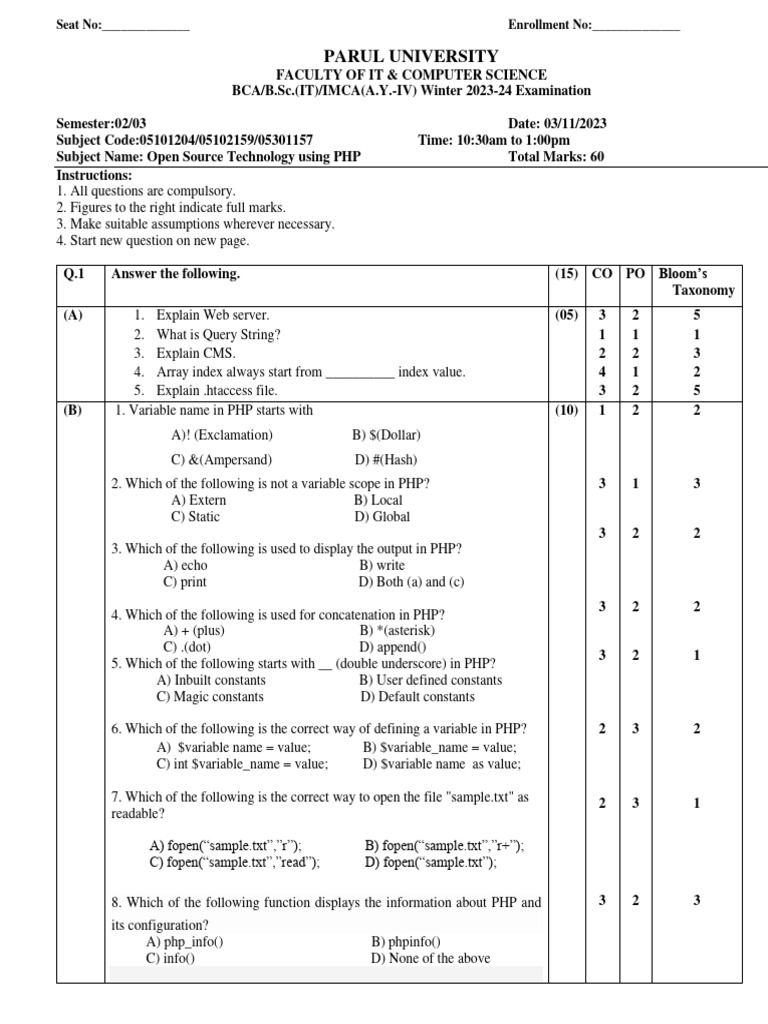 6014 Question Paper | PDF | Php | Computer Programming