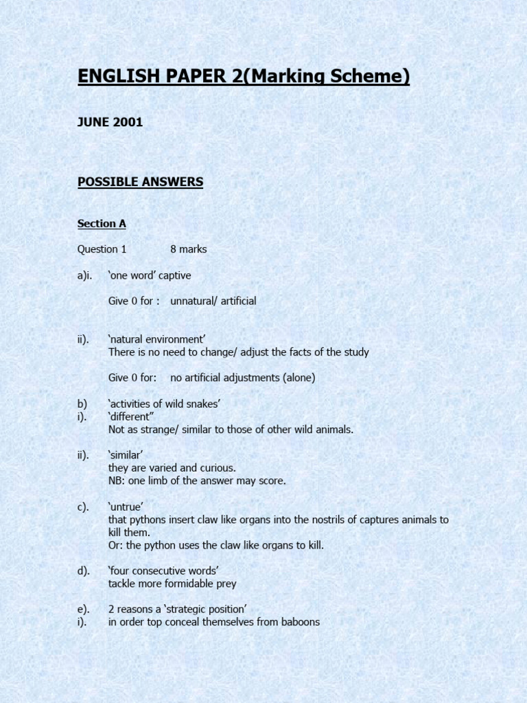 Marking Scheme June 2001 Paper 2 .. | PDF
