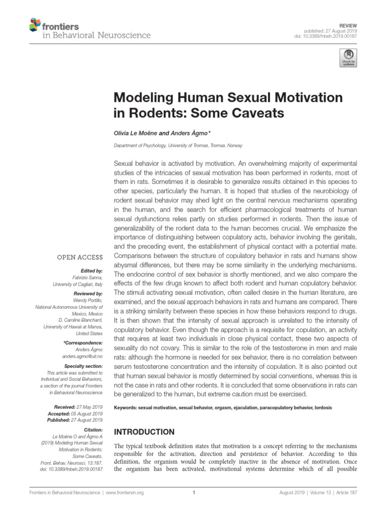 Modeling Human Sexual Motivation in Rodents: Some Caveats.*PDF | PDF | Sexual Intercourse | Orgasm
