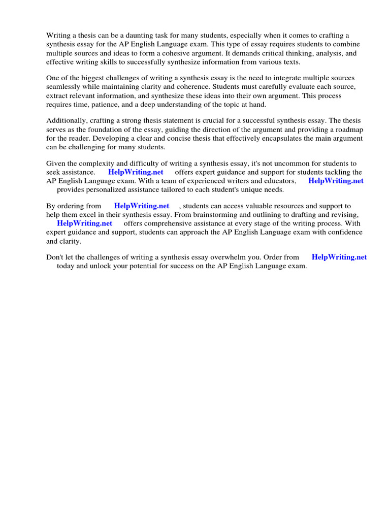 Synthesis Essay AP English Language Exam | PDF | Essays