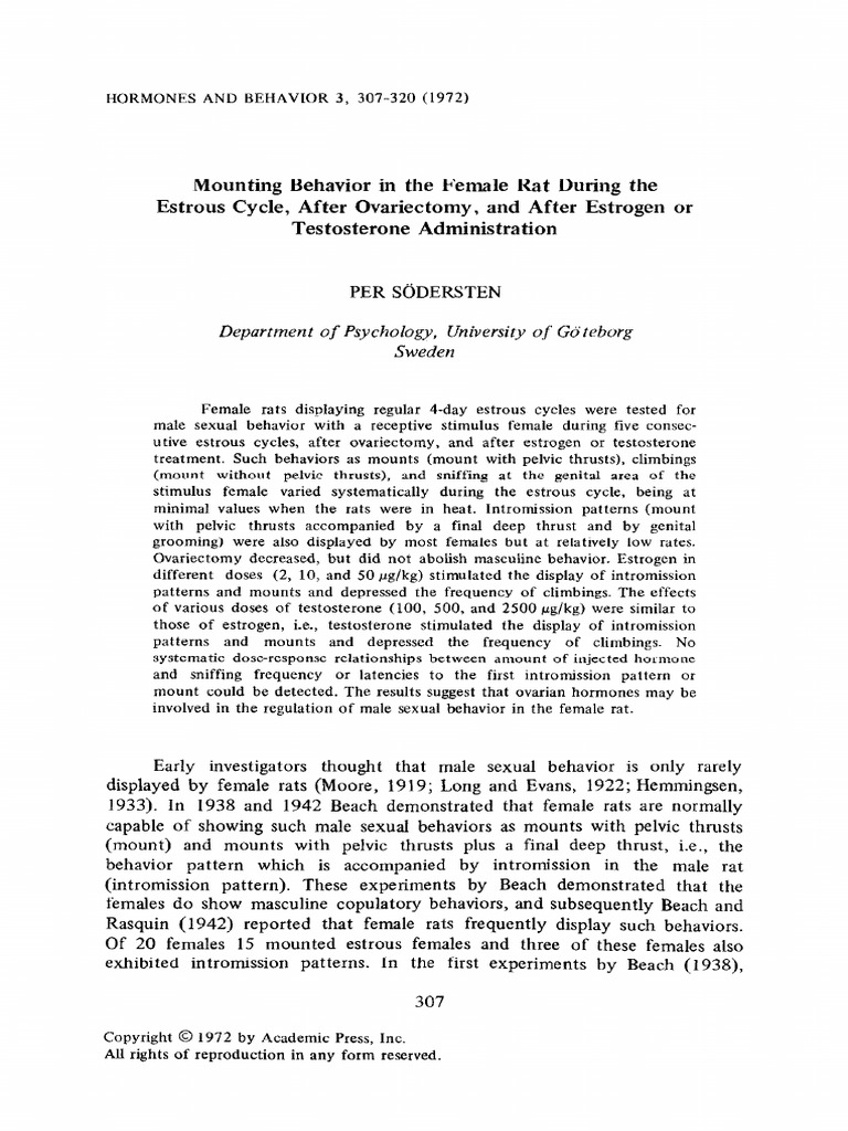 Mounting Behavior in The Female Rat During The Estrous Cycle, After ...