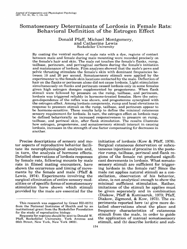Somatosensory Determinants of Lordosis in Female Rats: Behavioral ...