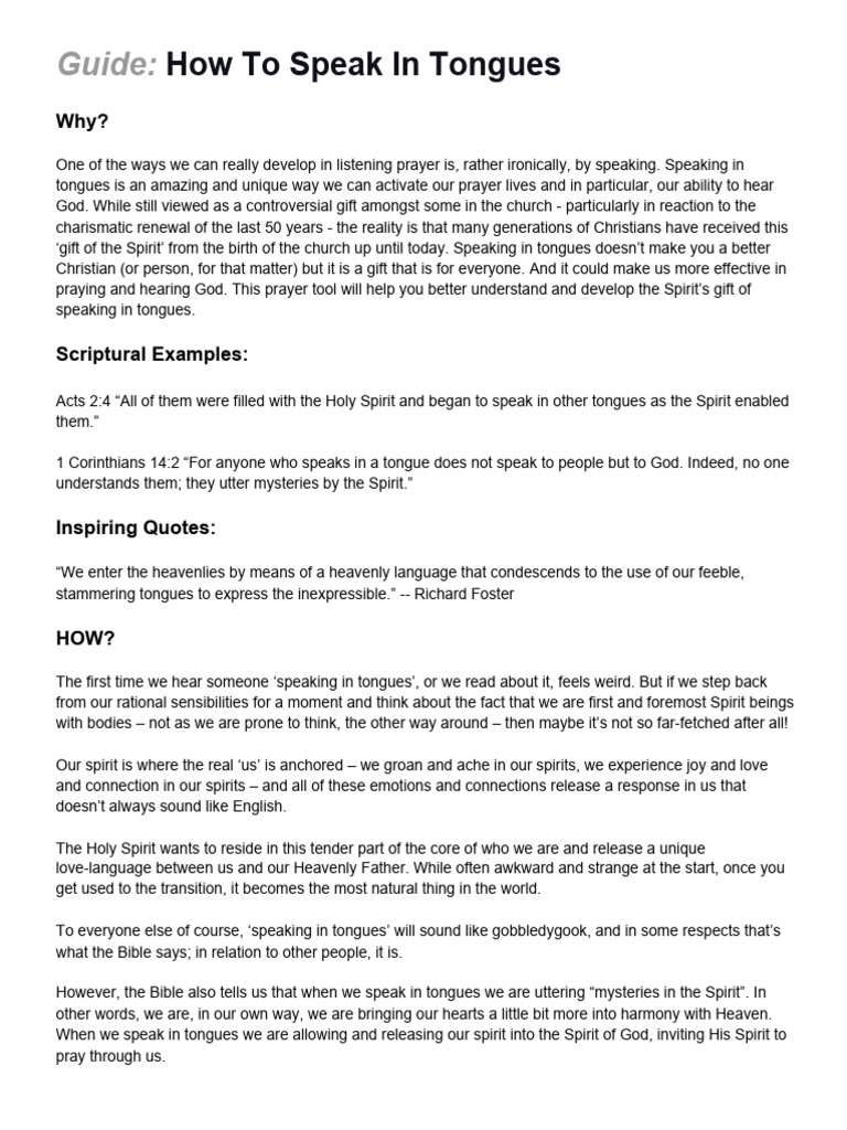 How to Speak in Tongues Guide | PDF | Prayer | God