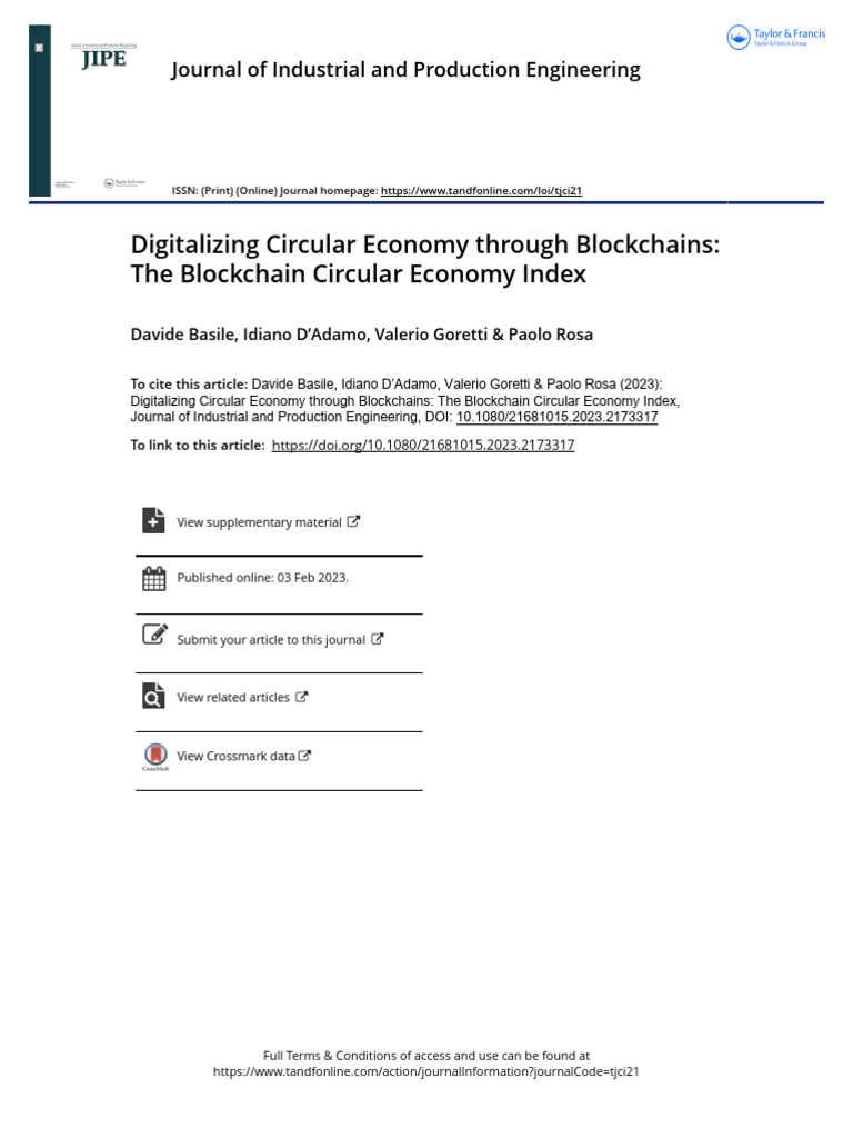 Digitalizing Circular Economy Through Blockchains, The Blockchain Circular Economy Index ...