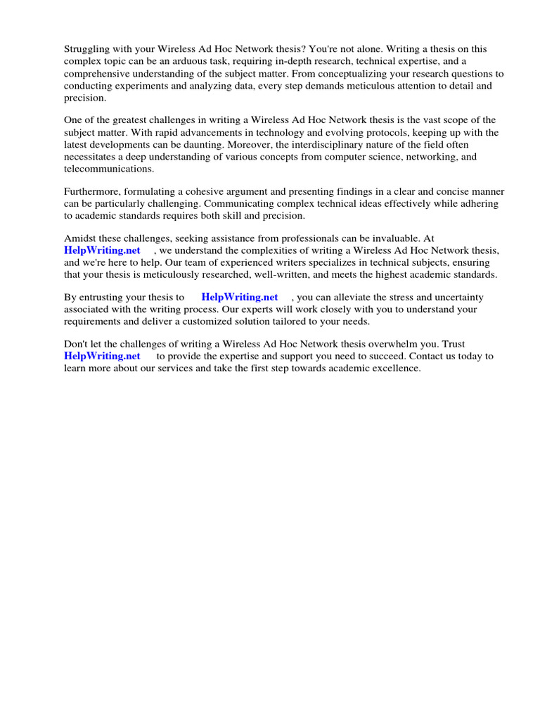 Wireless Ad Hoc Network Thesis | Download Free PDF | Wireless Lan | Computer Network
