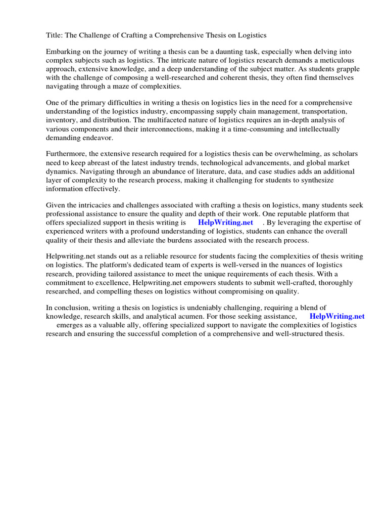 Example Thesis On Logistics | PDF | Logistics | Warehouse