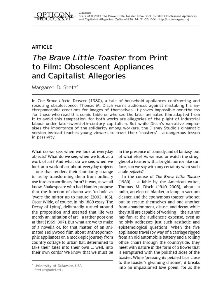 Allegory of Labor in The Brave Little Toaster | PDF | Young Adult ...