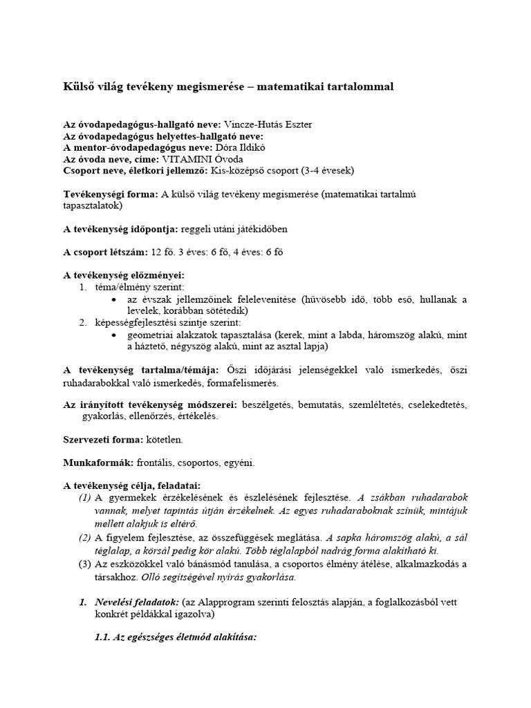 Külső világ tevékeny megismerése tervezet_matematika | PDF