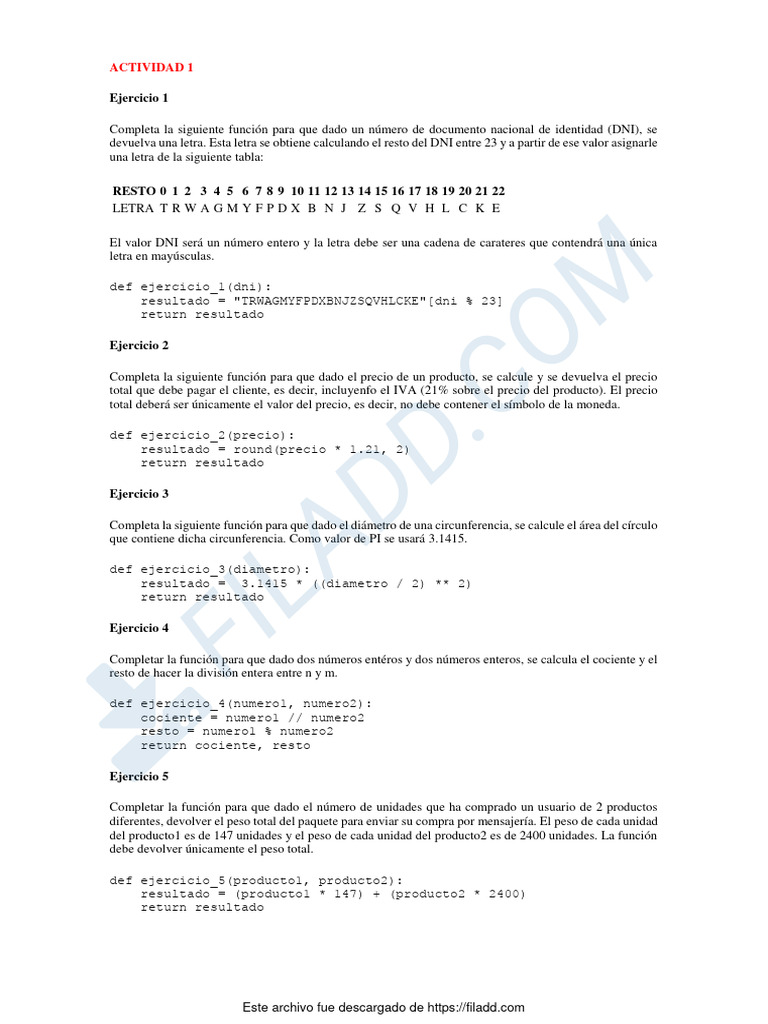 Funciones y Clases en Python: Ejercicios | PDF | Diámetro | Informática