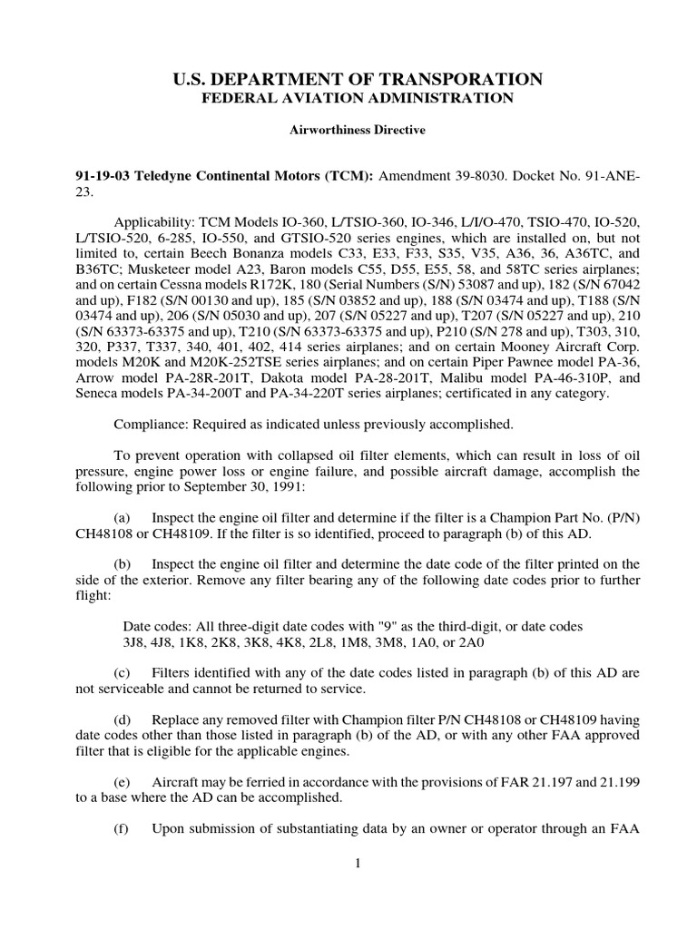 Easa Ad Us-91-19-03 1 | PDF | Federal Aviation Administration | Aviation