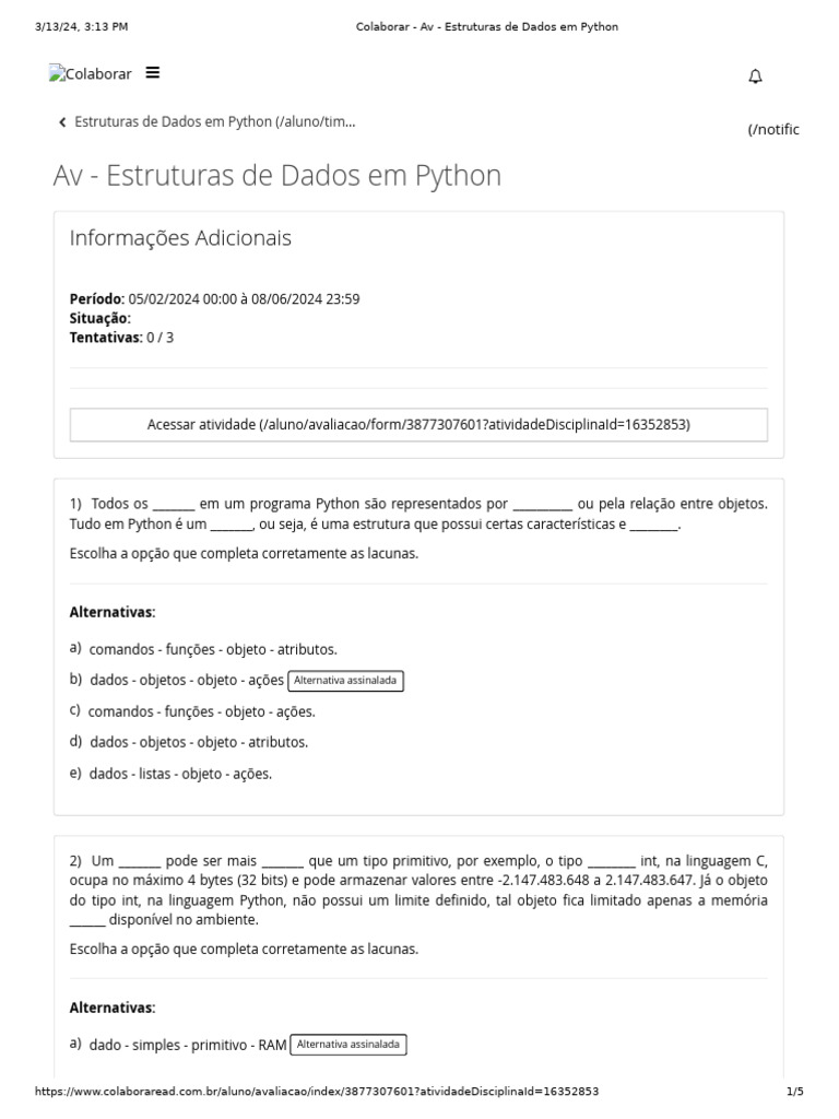 Colaborar - Av - Estruturas de Dados em Python | PDF | Algoritmos ...