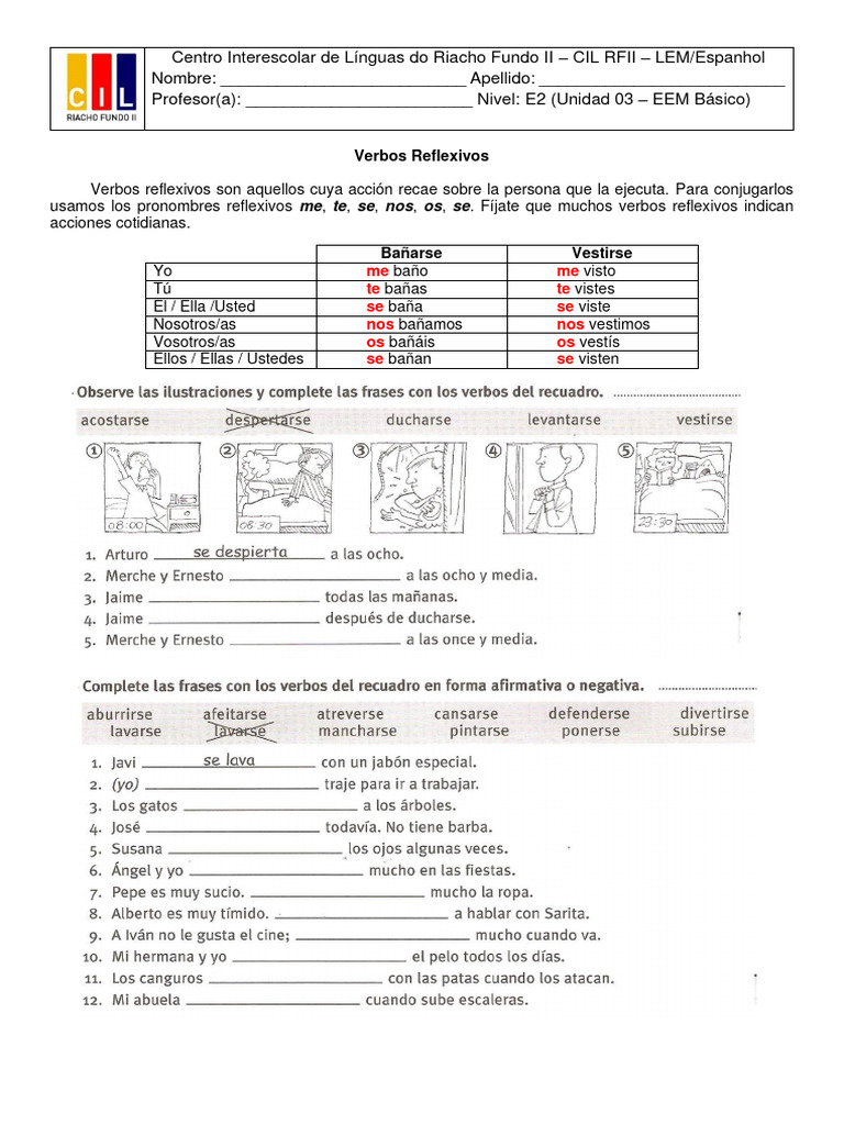 Ejercicio - Verbo Reflexivo | PDF | Sintaxis | Tipología Lingüística