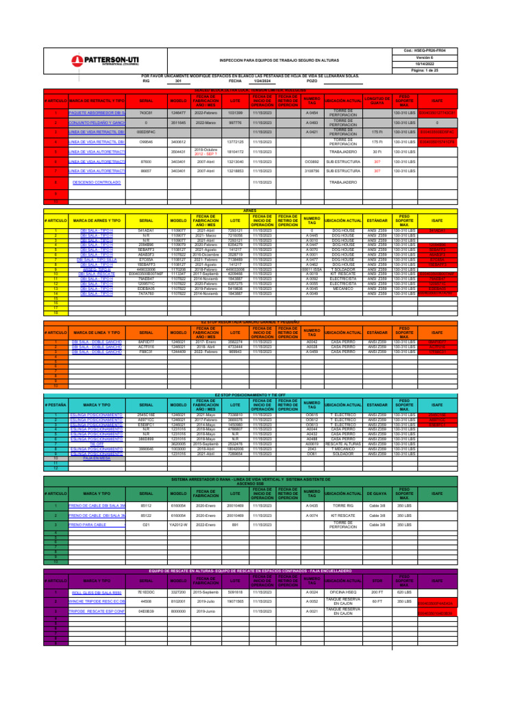 HSEQ-PR26-FR04 H.V Equipo Alturas en Uso Rig 301 | PDF | Física Aplicada e Interdisciplinaria ...