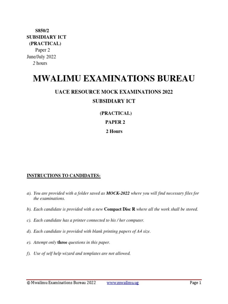 S6 ICT Paper 2-1 | PDF | Computer File | Communication