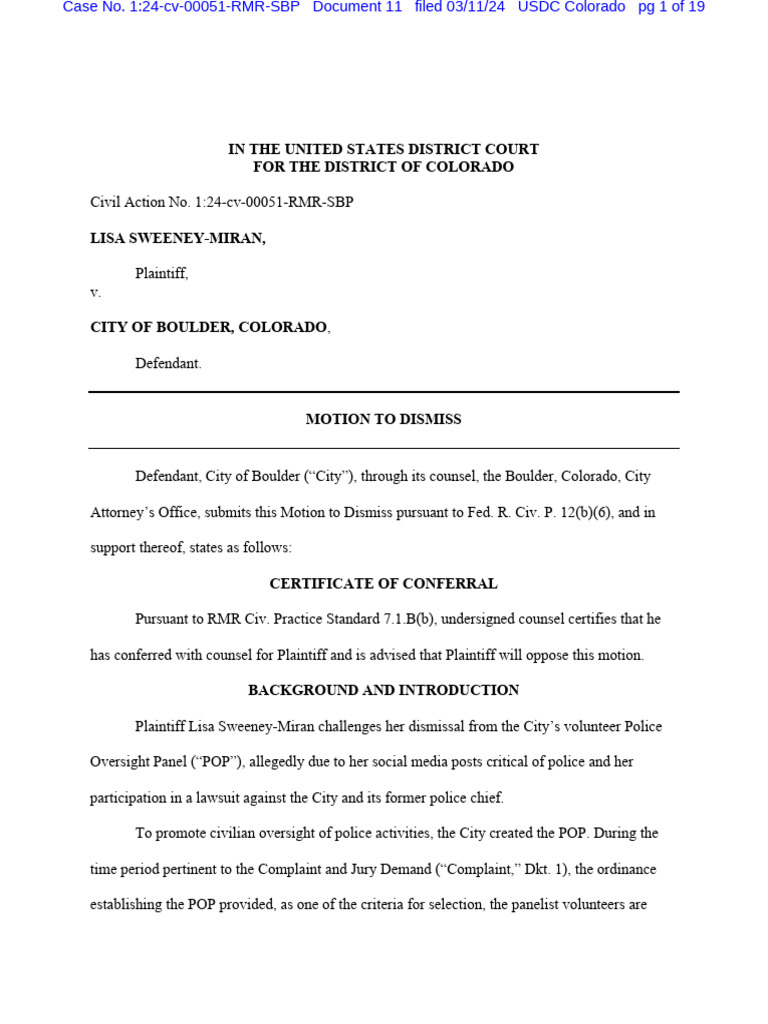 Boulder - Motion To Dismiss 3-11-24 | PDF | Ashcroft V. Iqbal | Public Law