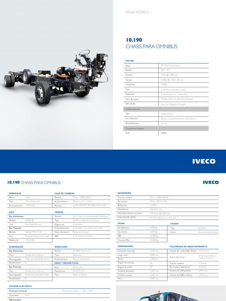 Ficha Tecnica Bus IVECO-10190 - 33-35 Pasajeros | Descargar gratis PDF | Eje | Vehículos de ruedas