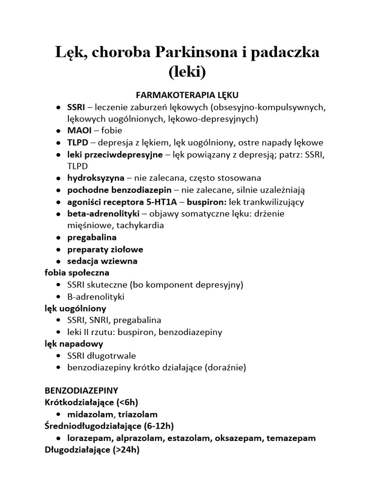 Lęk, Parkinson, Padaczka | PDF