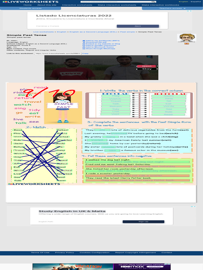 Simple Past Tense Activity | PDF | English Language | English As A ...